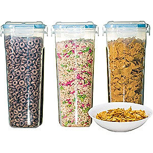 MEKBOK Cereal Storage Container Set, BPA Free Plastic Airtight Food Storage Containers 135.2 oz for Cereal, Snacks and Sugar, 3 Piece Set Cereal Dispensers with 16 Chalkboard Labels, blue