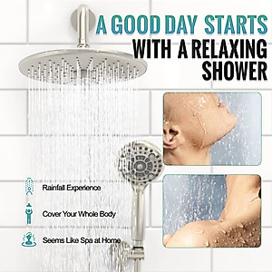 SR SUN RISE Shower Faucet - 3 Function High Pressure 10 Inch Shower Head System- 6 Setting Handheld Shower Head Fixtures- Valve Included - Brushed Nickel