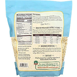 Bob's Red Mill Organic Quick Cooking Rolled Oats (32 Ounce, Pack of 2)