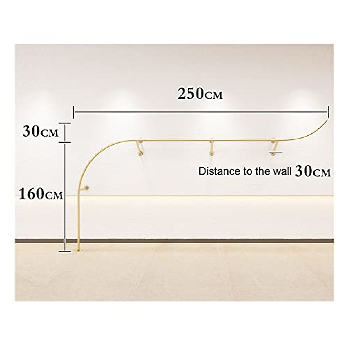 Household items Retail Clothing Display racks for Boutique store Gold Closet Rod clothes racks, modern industrial pipe wall-mounted Garment rack shelves, home cloakroom organizer storage shelf, 250cm