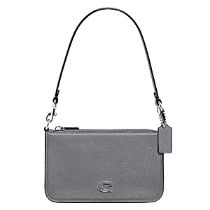 COACH Pouch Bag in Crossgrain Leather, Grey Blue
