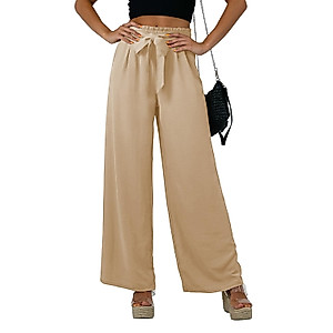 Feiersi Women Casual Wide Leg Pants High Waisted Business Work Casual Pants Loose Flowy Beach Palazzo Pants(Khaki,XX-Large)