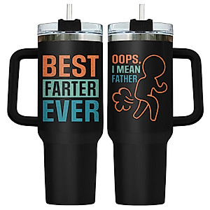 34HD Funny Dad Tumbler with Handle & Straw, 40oz Stainless Steel Vacuum Insulated Best Dad Coffee Mug with Lid, Birthday Christmas Father Day Gifts for New Papa Husband Grandpa