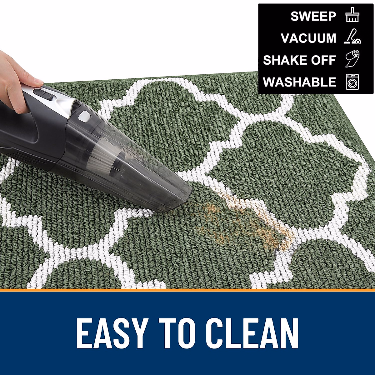 OLANLY Indoor Door Mat, 32x20, Non-Slip Absorbent Resist Dirt Entrance Mat, Washable Low-Profile Inside Floor Mat Doormats for Entryway, Green