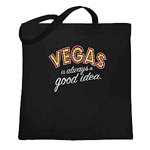 Pop Threads Las Vegas Is Always A Good Idea Travel Vacation Black 15x15 inches Large Canvas Tote Bag