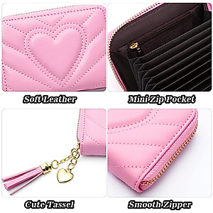 AUNER LEATHER Quilted Leather Small Wallet for Women, RFID Blocking Credit Card Holder Wallet, Pink