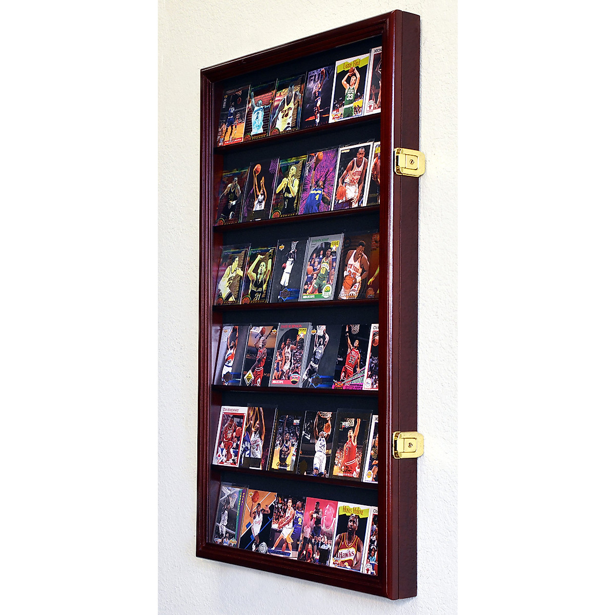 Large Sport / Collectible Card Display Case Cabinet Holder w/ Glass Door, Cherry