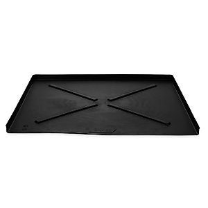 Camco Dishwasher Drain Pan | Protects Floors, Cabinets, Walls & Features Front Opening for Easy Leak Detection | Crafted of Heavy-Duty Polymer | Black, 23-5/8” x 20-1/2” (20602)