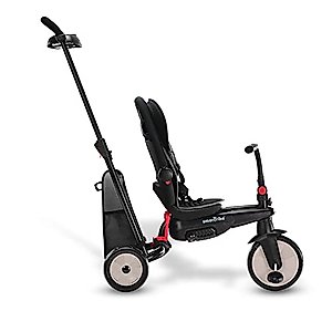 smarTrike STR5 6 in 1 Modular Foldable Toddler Stroller Tricycle Combination with 1 Hand Steering, Shock Absorbency, and 5 Point Harness, Gray Melange