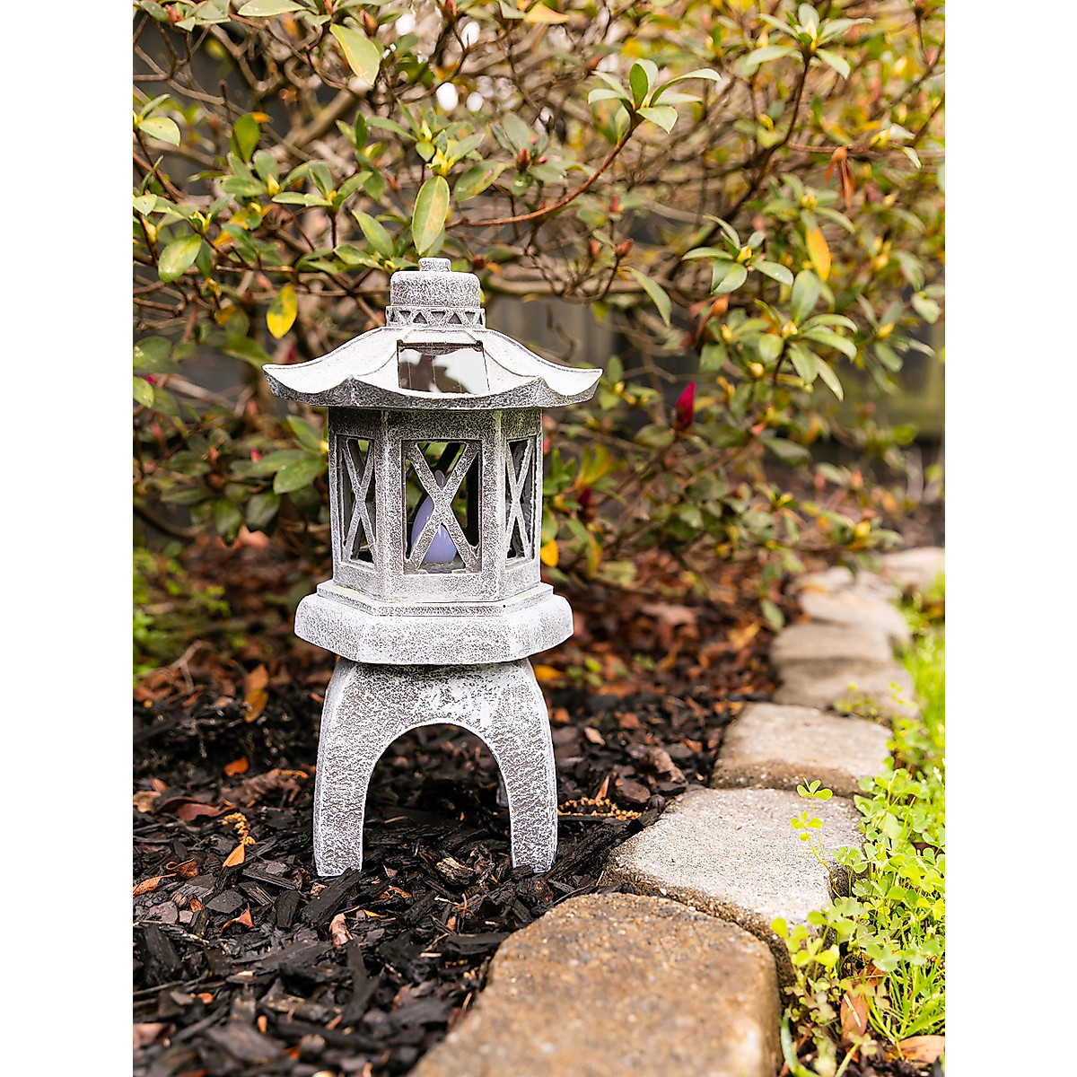 VP Home Solar-Powered Pagoda Garden Statues - Japanese Zen Lantern Outdoor Decor with Flickering LED Light - Durable Polyresin for Yard, Patio, or Garden - 12 x 7 x 6 Inches (Zen Garden Pagoda)