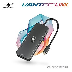 Vantec Link USB C Multi-Function Hub with 2xHDMI 4K, VGA, Gigabit, SD, MicroSD, 2xUSB 3.1, 2xUSB 2.0, PD 100W, USB C (CB-CU302MDSH)