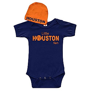 PandoraTees Newborn Houston Fan Gift Set, Short Sleeve Bodysuit and Cap Set (Navy, 0-3m)
