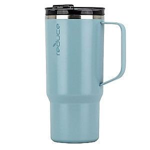 REDUCE 24 oz Travel Coffee/Tea Mug with Handle- Vacuum Insulated Stainless Steel Reusable Tumbler for Home, Office, Cupholder Friendly for Car, Splashproof Lid, Keeps Drink Hot for 8 hrs- Rose