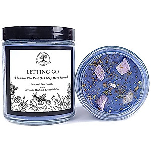 Letting Go Affirmation Candle | 9 oz Natural Soy Wax with Pink Kunzite Crystals, Herbs & Essential Oils | Negative Feelings, Heartache & Old Baggage | Wiccan, Pagan & Magick Rituals