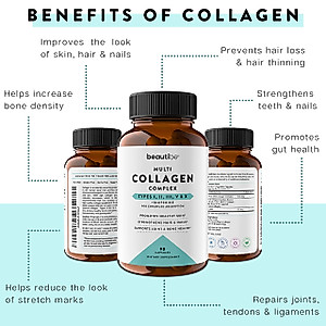 Collagen Pills for Women & Men (Types I, II, III, V & X) - Hydrolyzed Multi Collagen Pills - Collagen Peptides Capsules for Hair, Skin, Nails, Joints & Bones - Bioactive Complex Supplement - BeautiBe