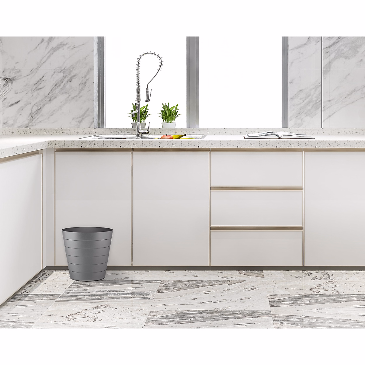 Zuvo Plastic Paper Bin 8L - Shatter-Proof Waste Basket for Office Desk & Bedroom Bin - Ideal Paper Bin with Wave Design - Grey