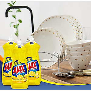 Ajax Dishwashing Liquid Dish Soap, 28 Ounce Ajax Dish Soap Lemon Scent Super Degreaser and Cleaner, All Purpose Cleanser, Total 84 Ounces, 3 Pack