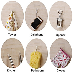 Hawsam 8PCS Clear Adhesive Sticky Wall Hooks,No Drilling Strong Waterproof Sticker Hanger for Kitchen, Shower and Bathroom 20kg/44lb. (Max Loading)