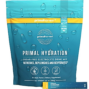 Primal Harvest Electrolytes Powder Packets Primal Hydration, Easy Open Packets, Energy Drink Mix (Lemon Berry, 30 Packs)