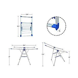 ichofun Clothes Drying Rack, Foldable 2-Tier Drying Racks for Laundry, Large Foldable Laundry Stand with Height-Adjustable Gullwings, for Clothes, Towels, Linens, Indoor/Outdoor, BlueWhite 50"