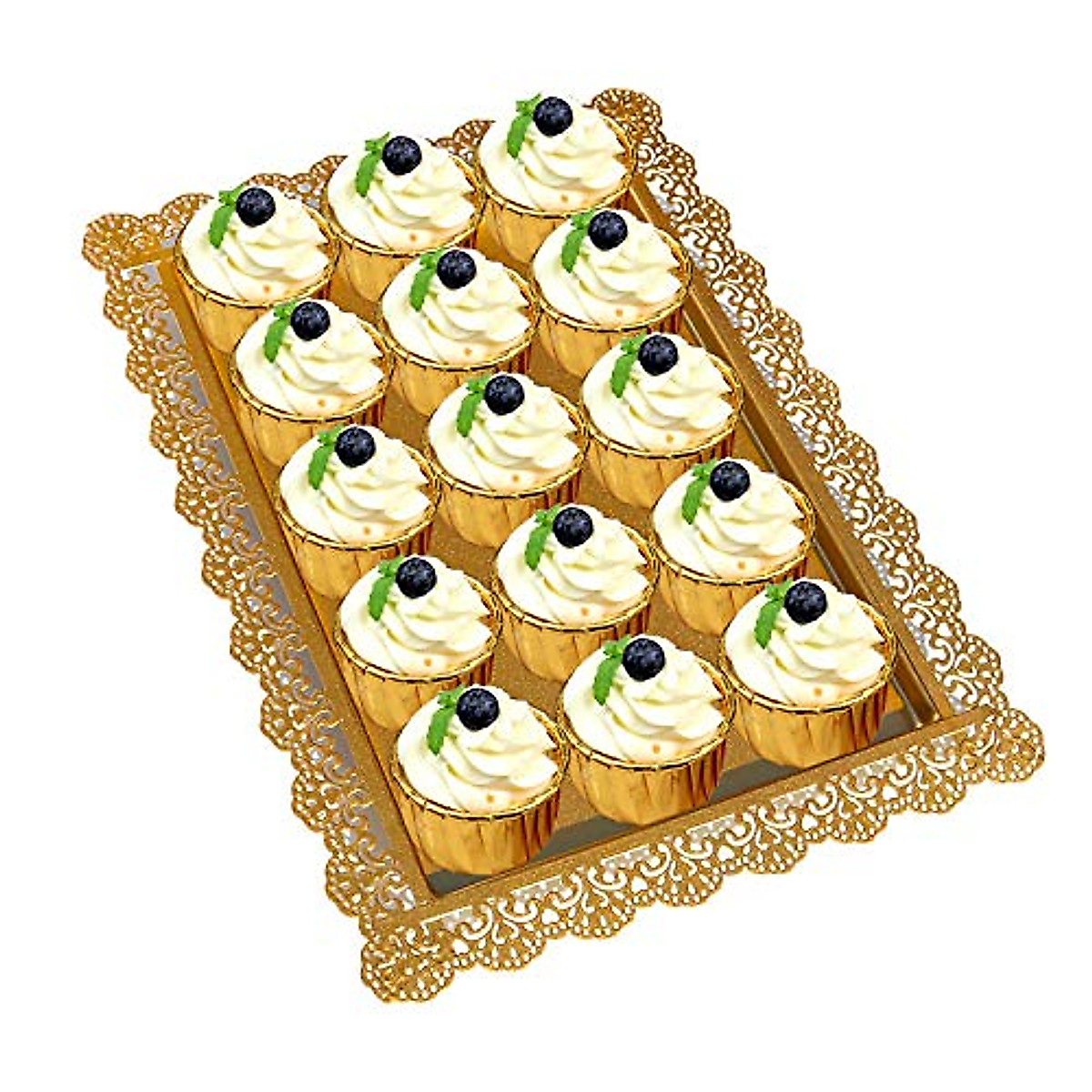 Set of 2 Rectangle Cupcake Stand Iron Cake Holder Dessert Candy Display for Wedding Birthday Party Baby Shower Bar Gold