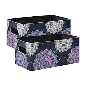 Emelivor Blue Mandala Storage Basket Bins Set (2pcs) Felt Collapsible Storage Bins with Fabric Rectangle Baskets for Organizing for Office Bedroom Closet Babies Nursery
