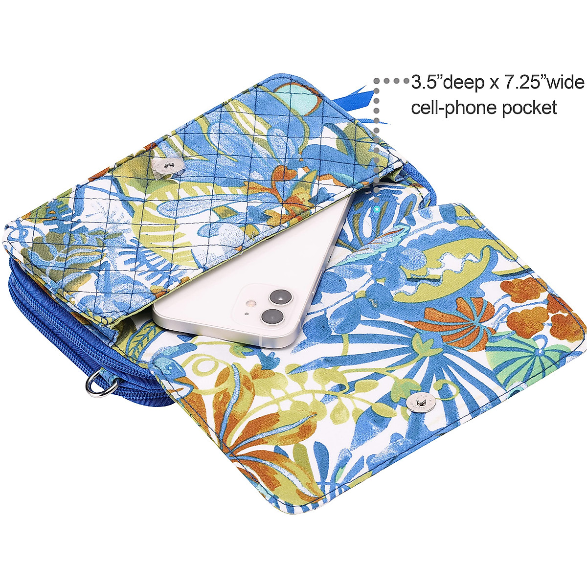 Brentano Cotton quilted double-zipper crossbody wallet purse and clutch (TROPICAL PARADISE)