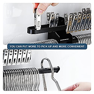 Wall Clothes Hanger Organizer Stacker Clothes Hangers Storage Organizer Stacker Rack Holder, Laundry Room Closet Organization Wall Mounted/Drilling Clips Organizer Anti-Slip Aluminum Black