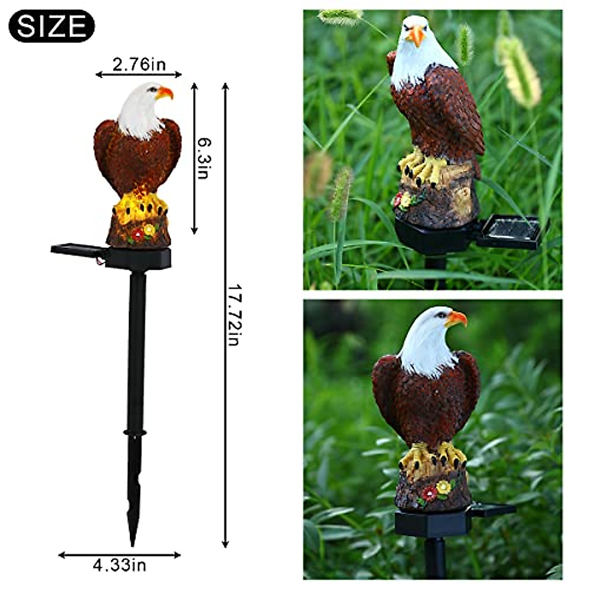 PERFECTOP 2 Pack Solar Eagle Garden Lights, Outdoor Solar Bald Eagle Figurines Decorative Stake Light, Garden Eagle Animal Bird Decor Yard Lawn Pathway Decoration Thanksgiving Christmas Ornament Gift