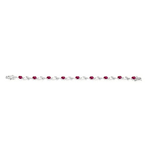 Gem Stone King 925 Sterling Silver Red Created Ruby and White Diamond Greek Vine Tennis Bracelet For Women (4.63 Cttw, Oval 6X4MM, 7 Inch)