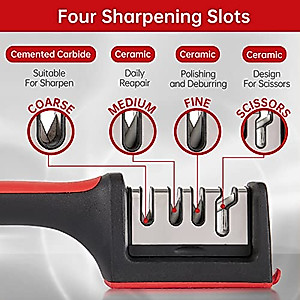 OWOXER Knife Sharpener, 4 In 1 Blade Sharpener, kitchen knife sharpeners, Pocket Knife Sharpener, Suitable for Pocket Knife, Outdoor Knife Kitchen Knife and Scissors