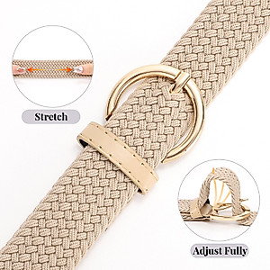 JASGOOD Women Braided Woven Elastic Stretch Belt Canvas Casual Belt for Jeans Pants, A-Beige