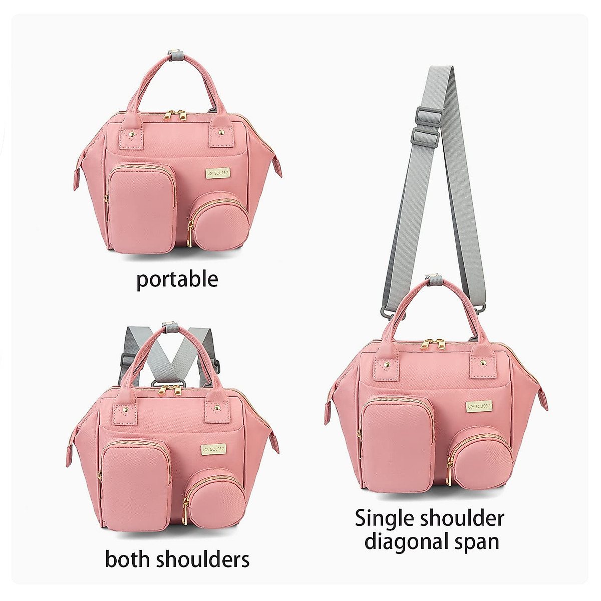 Lmbabter Baby Diaper Bag Backpack Waterproof Multi-Function Convertible Mini Smart Diaper Bag Backpack for Outdoor (Pink)