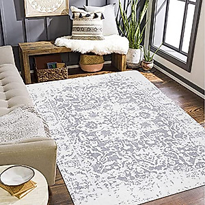 Homcomoda Distressed Area Rug 4x6 Non Slip Washable Vintage Bedroom Rug Faux Wool Throw Mat Low-Pile Area Floor Carpet Mat for Living Room Bedroom Kids' Room Kitchen Laundry Room