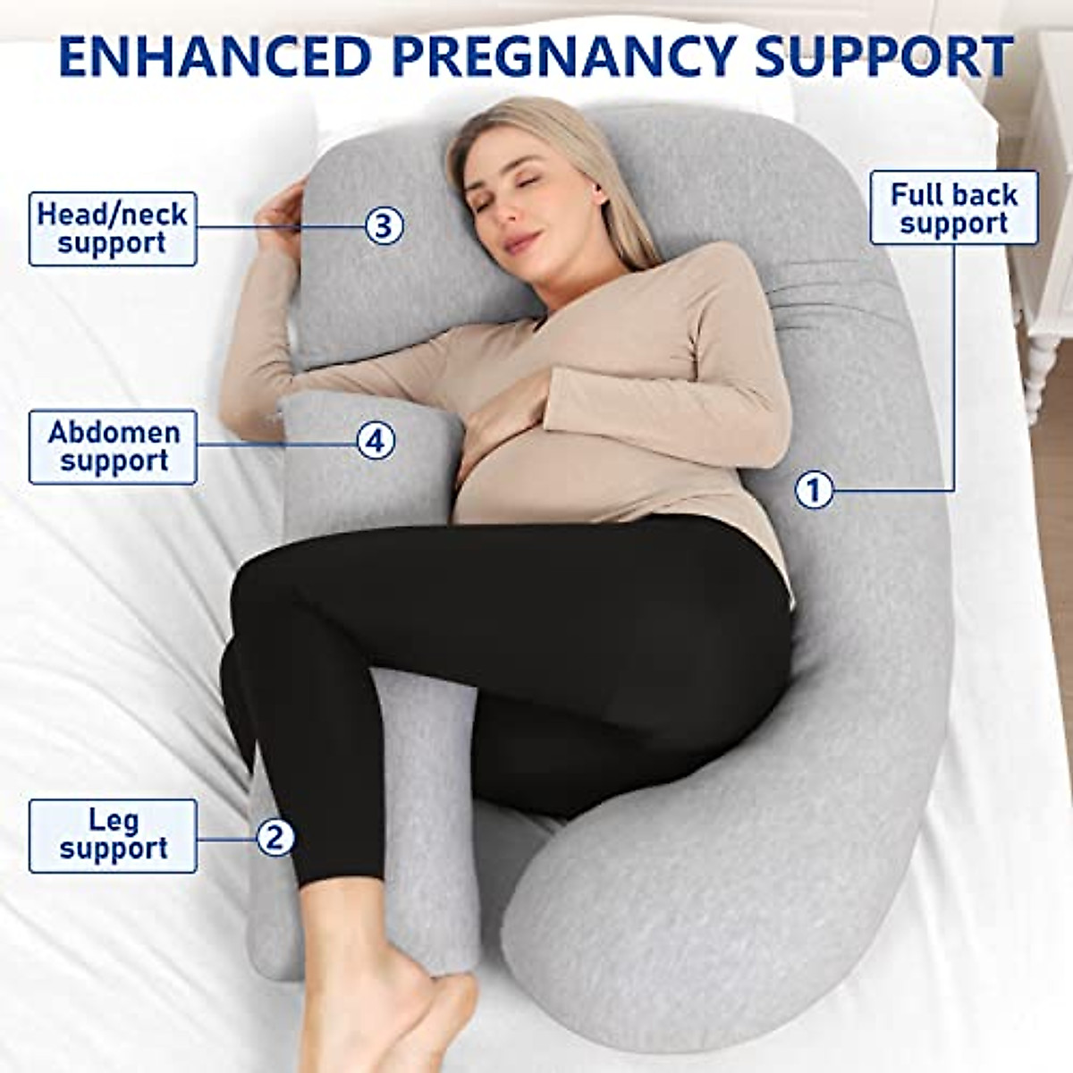 Pregnancy Pillows for Sleeping, U Shape Full Body Pillow, Maternity Pillow with Cooling Removable Cover, Support for Back, Leg, Hips, Belly for Pregnant Women(Light Grey)