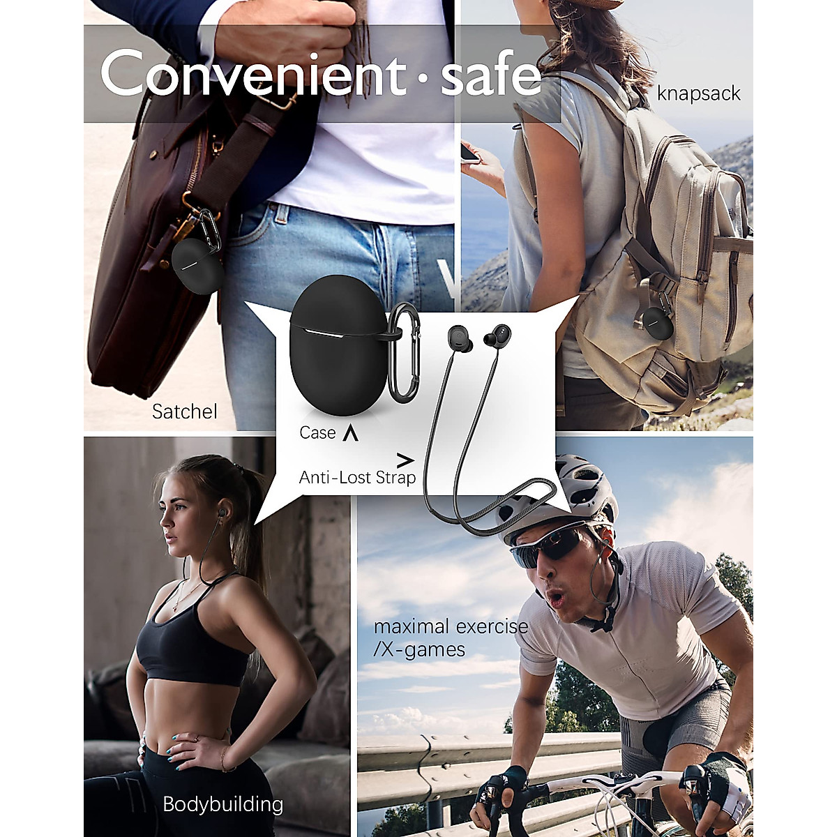 AHBTEYM for Google Pixel Buds Pro Case,Anti-Lost Strap,Silicone Cover with Keychain,Sports Lanyard for Women Men Girl boy for Google Pixel Buds Pro 2022(Black Case+Black Strap)