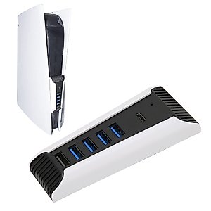 5 in 1 USB Hub High‑Speed Expansion Adapter with USB3.0 Type‑C Ports for Console,with Stable ,1 x USB + 1 x Type‑C (Male) to 5 x USB + 1 x Type‑C (Female)