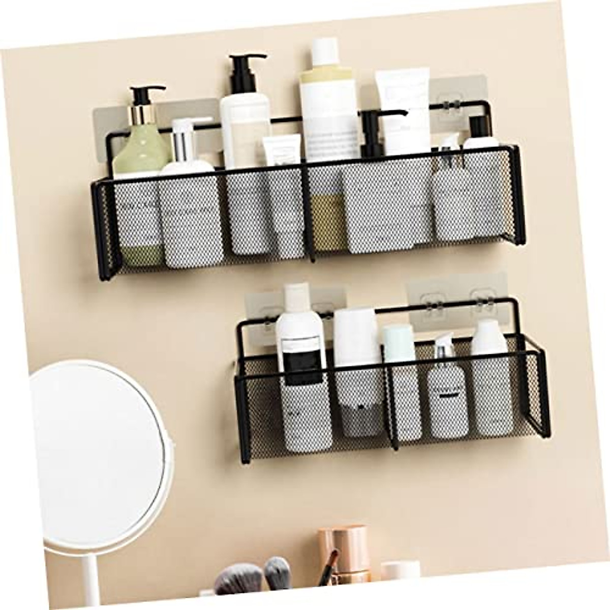 Alipis 1 set of Kitchen Necessities Black Sundries Bathroom Household Shower Wire Bin Toiletry Organizer Wall Rustproof Iron Mount Caddy Hanging Rack Shelf Wall- Storage Sorting Racks