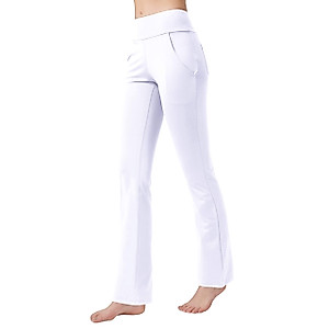 nuveti Women's High Waisted Boot Cut Yoga Pants 4 Pockets Workout Pants Tummy Control Women Bootleg Work Pants Dress Pants (White, Large)