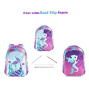 THE Crafts Reversible Sequin School Backpack Lightweight Little Kid Book Bag with Lunch Bag Set for Preschool Kindergarten Elementary (17", Mermaid with Lunch Bag)