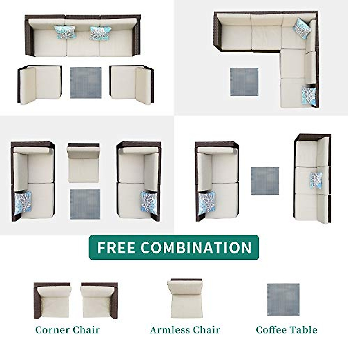 YITAHOME 6 Piece Outdoor Patio Furniture Sets, Garden Conversation Wicker Sofa Set, and Patio Sectional Furniture Sofa Set with Coffee Table and Cushion for Lawn, Backyard, and Poolside, Brown