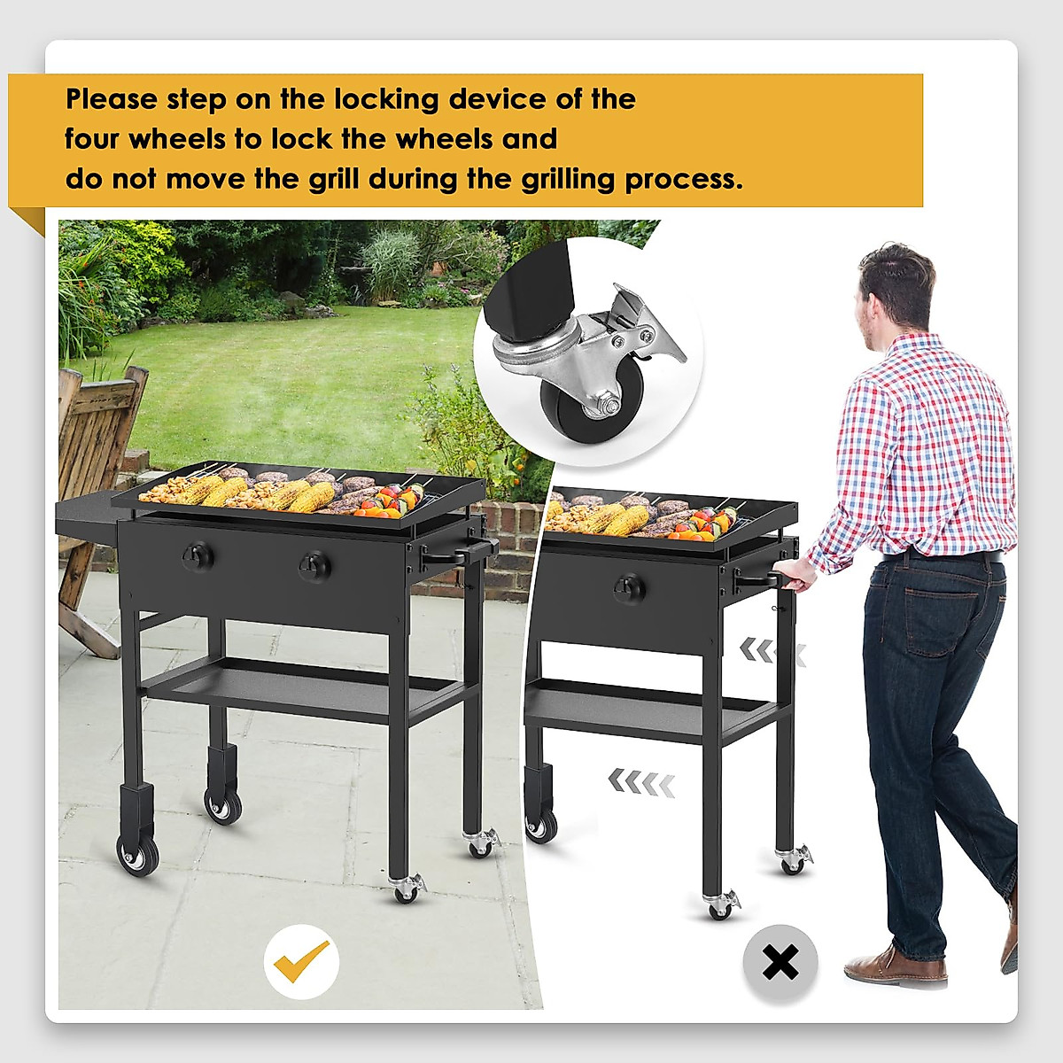 Petrirufun Universal Caster Wheels for Blackstone 28" Griddle, Griddle Wheels Parts for Blackstone Accessories with Brake, 360 Degree Silky Swivel, Fit for Blackstone 28 inche Griddle