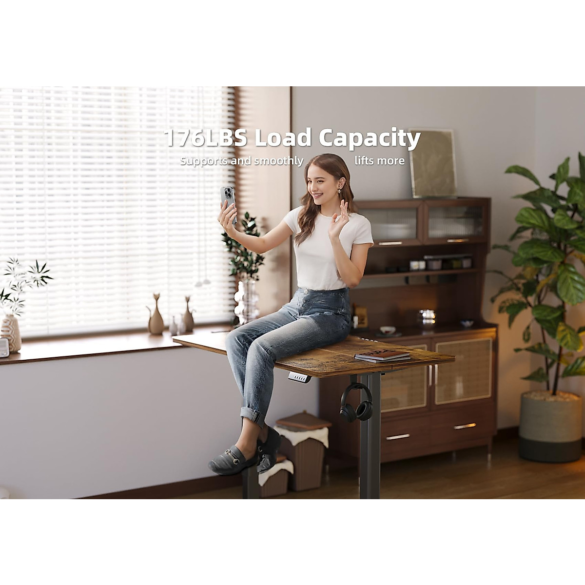 YDN Electric Standing Desk, Adjustable Height Stand up Desk, 48x24 Inches Sit Stand Home Office Desk with Splice Board,Rustic Brown Top