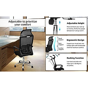 Lifetime Home Ergonomic Office Chair, High Back Desk Chair with Lumbar Support, Upgraded Wheels, Height Adjusting, Swivel Computer Task Rocking Mesh Executive Office Chair (Navy Blue)