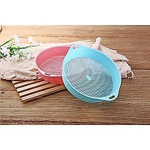 Yardwe Garden Sieve，4PCS Plastic Mesh Soil Sieve Mesh Screen with Handle, Sifting Pan for Home Plant Gardening Round Shaped(Blue)
