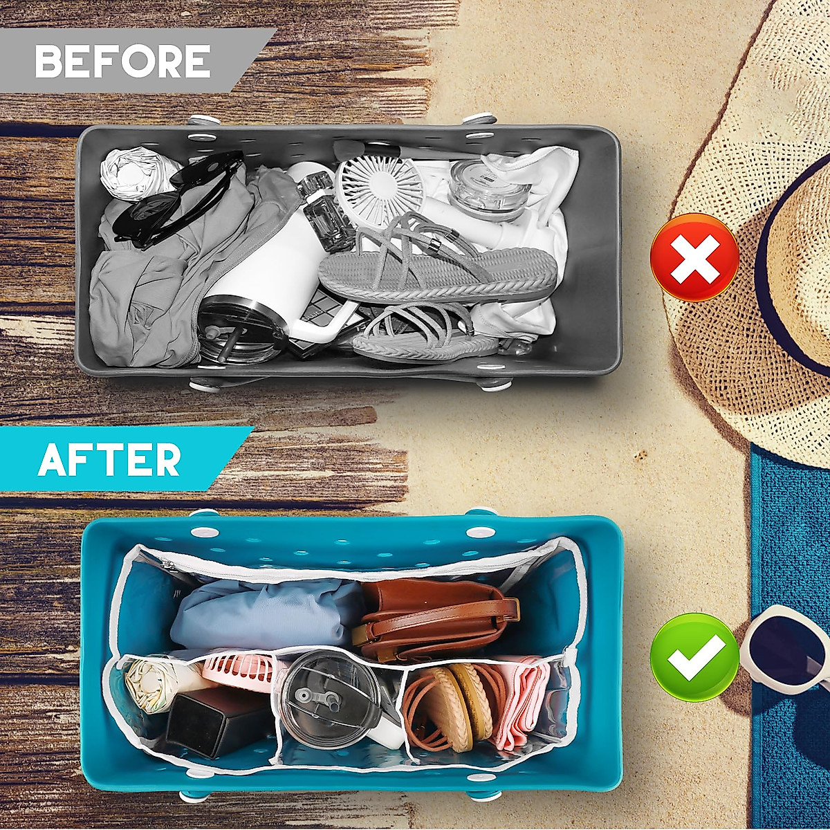 Yesongreat Waterproof Clear Bag Insert for Bogg Bag X Large, Beach Storage Bag Organizer Accessories Suitable for Bogg Bag, Organizing Your Bog Tote Bag and Divide Space (White)