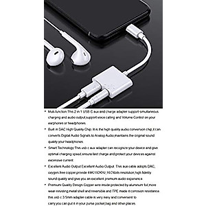 2-Port USB-C Type C to 3.5mm Aux Audio Charging Cord Cable DAC Chip Headphone Adapter for Samsung Galaxy Note 10+/10 Plus Smartphone