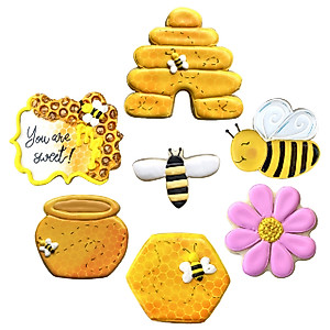 Bee Cookie Cutters 7-Pc. Set Made in the USA by Ann Clark, Cute Bee, Small Flower, Honey Pot, Beehive, Honeycomb and more