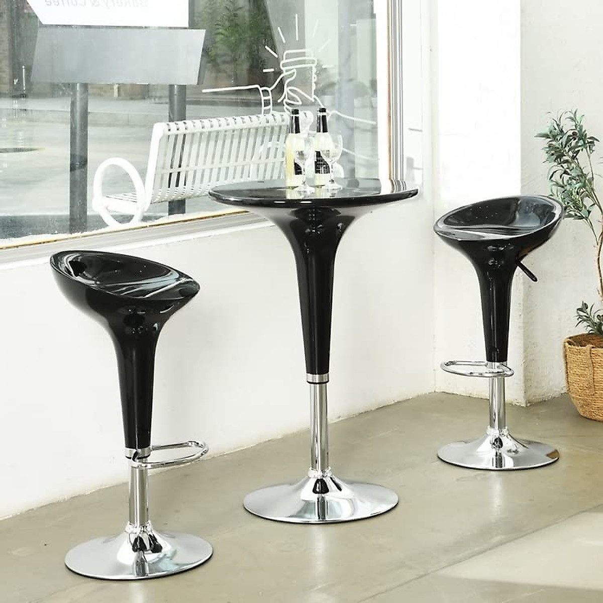 AMNOOL 24 Inch Round Bar Table High Cocktail Table Adjustable Height Margarita Cocktail Glass Shape with Round Metal Base for Living Room, Bar, Cafe (Black)