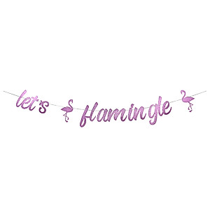 Pink Glitter Let's Flamingle Party Banner,Summer Tropical Hawaiian Bachelorette Party Bridal Shower Party Decorations Supplies
